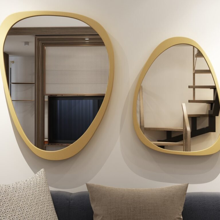 Mid Century Asymmetrical Black Mirror, Irregular Vanity Mirror - Merit Home