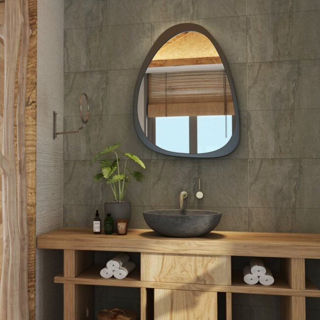 Mid Century Asymmetrical Black Mirror, Irregular Vanity Mirror - Merit Home
